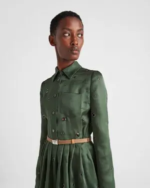 Prada Organza Dress With Grommet Embellishment - Green | Editorialist