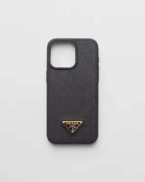 Prada Saffiano Leather Cover For Iphone 15 Pro Max - Black