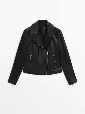 Massimo Dutti Nappa Leather Biker Jacket - Black | Editorialist