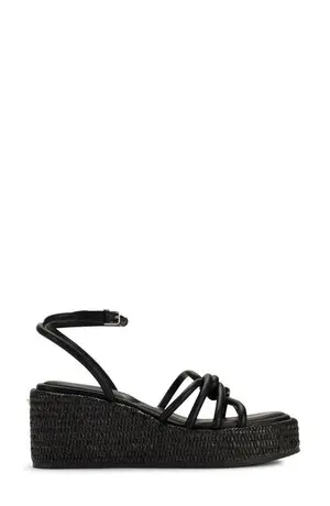 Dkny Cyrilla Raffia Wedge Platform Sandals - Black