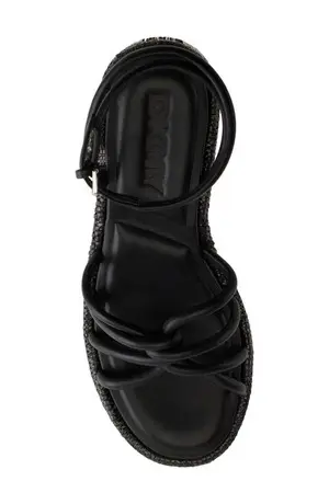 Dkny Cyrilla Raffia Wedge Platform Sandals - Black