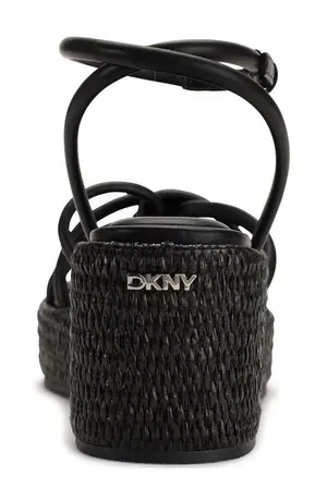 Dkny Cyrilla Raffia Wedge Platform Sandals - Black
