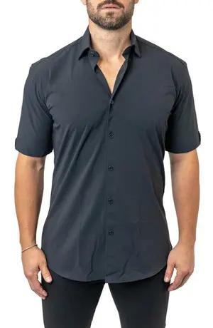 MACEOO Galileo Stretchcore Short Sleeve Performance Button-up Shirt Black