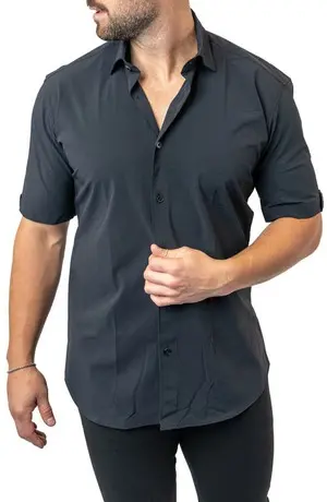 MACEOO Galileo Stretchcore Short Sleeve Performance Button-up Shirt - Black