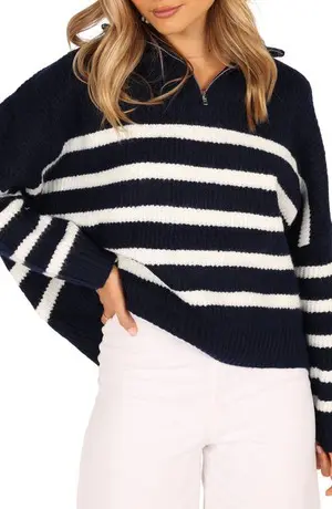 PETAL & PUP Petal & Pup Miranda Stripe Quarter Zip Sweater