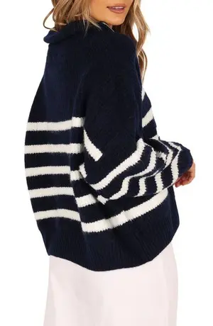 PETAL & PUP Miranda Stripe Quarter Zip Sweater - Navy