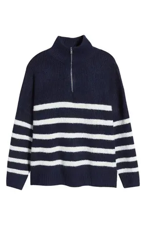 PETAL & PUP Miranda Stripe Quarter Zip Sweater - Navy