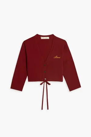 Marni Cropped Logoembroidered Cashmere Cardigan - Claret