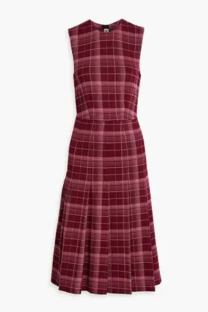 Marni Pleated Checked Jersey Midi Dress