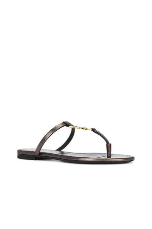 Saint Laurent Cassandra Flat Slide - Metal Brown