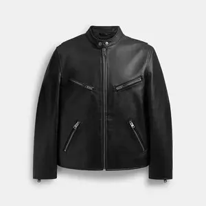 COACH Leather Racer Jacket - Black