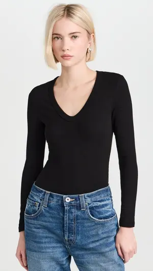 Enza Costa Textured Ribbed Top - Black