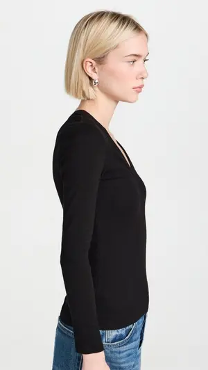 Enza Costa Textured Ribbed Top - Black