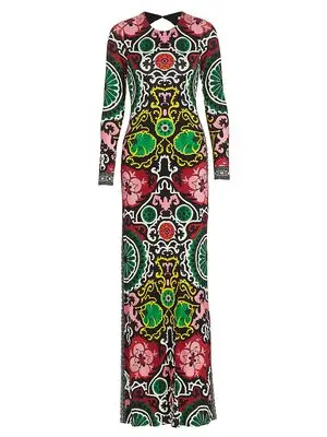Alice + Olivia Delora Floral Damask Open-back Maxi Dress