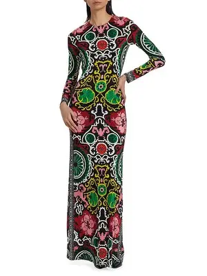 Alice + Olivia Delora Floral Damask Open-back Maxi Dress