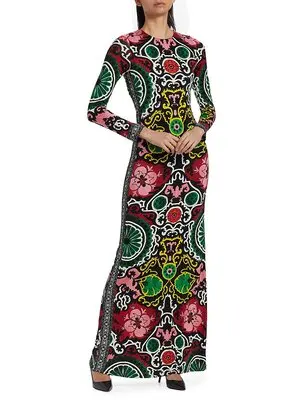 Alice + Olivia Delora Floral Damask Open-back Maxi Dress