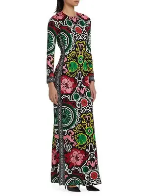 Alice + Olivia Delora Floral Damask Open-back Maxi Dress