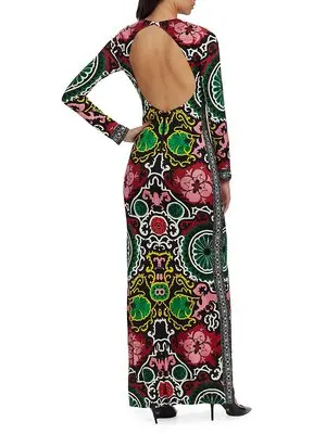 Alice + Olivia Delora Floral Damask Open-back Maxi Dress