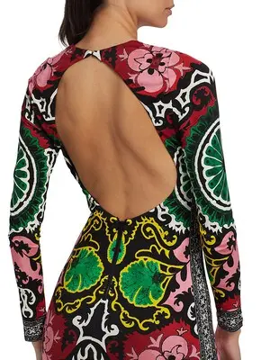 Alice + Olivia Delora Floral Damask Open-back Maxi Dress