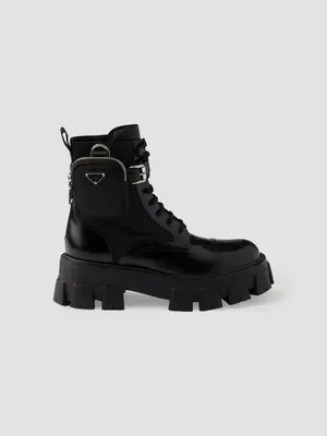 Prada Monolith Leather And Re-nylon Boots With Pouch - Black