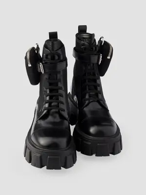 Prada Monolith Leather And Re-nylon Boots With Pouch - Black