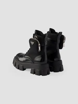 Prada Monolith Leather And Re-nylon Boots With Pouch - Black