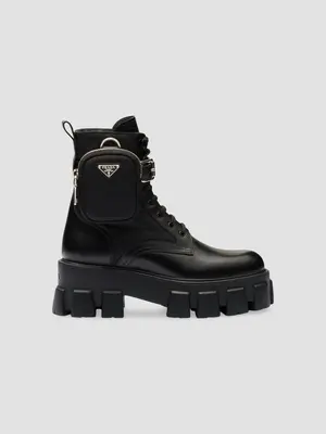 Prada Monolith Leather And Re-nylon Boots With Pouch - Black
