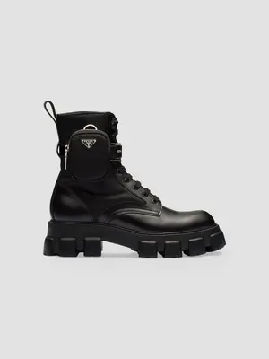 Prada Monolith Brushed Leather And Re-nylon Boots With Pouch