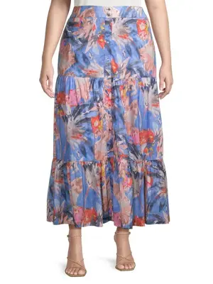 NIC+ZOE Dreamscape Printed Tiered Cotton Maxi Skirt
