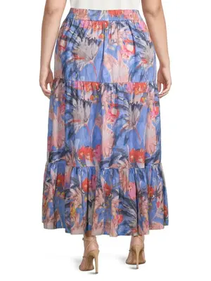 NIC+ZOE Dreamscape Printed Tiered Cotton Maxi Skirt