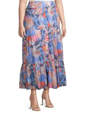 NIC+ZOE Dreamscape Printed Tiered Cotton Maxi Skirt