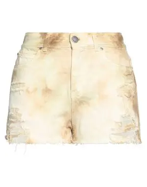 Pinko High Waisted Cotton Gabardine Shorts With Faded Multicolor Print And Leather Trims