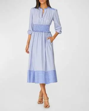 Shoshanna Shoshanna Eden Striped Smocked Midi Dress - Fr Blu/opt
