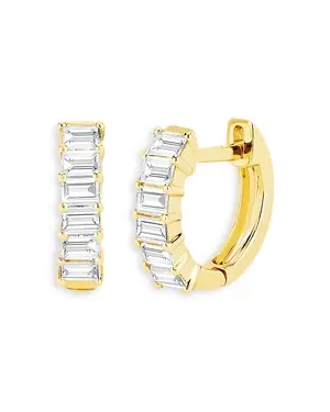 EF COLLECTION EF Collection 14k Yellow Gold Diamond Baguette Huggie Hoop Earrings
