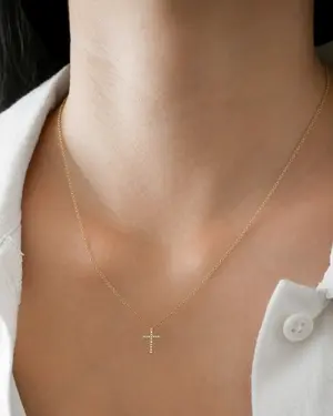 Ef Collection 14k Yellow Diamond Cross Pendant Necklace