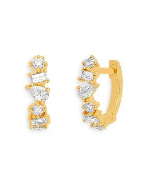 Ef Collection 14k Yellow Diamond Huggie Hoop Earrings - Gold