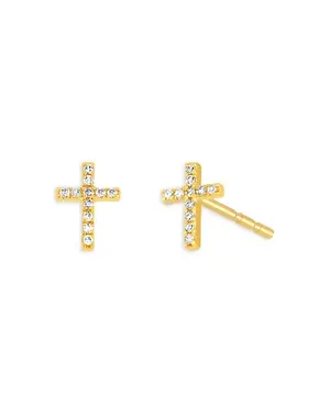 Ef Collection 14k Yellow Diamond Cross Stud Earrings - Gold