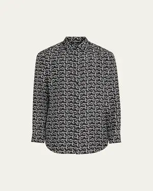 Burberry Men's B Lock Logo Silk Dress Shirt - Silverblack
