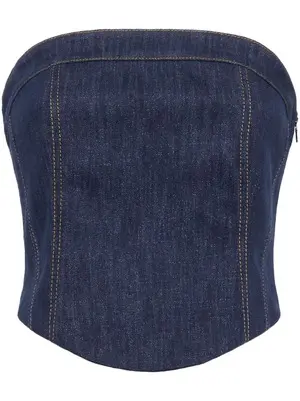 Brunello Cucinelli Denim Strapless Cropped Top