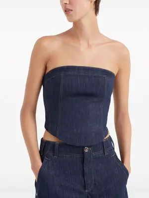 Brunello Cucinelli Denim Strapless Cropped Top