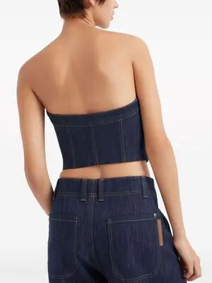 Brunello Cucinelli Denim Strapless Cropped Top