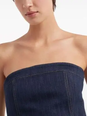 Brunello Cucinelli Denim Strapless Cropped Top