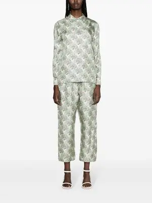 La DoubleJ Fans-print Silk Trousers