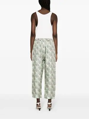 La DoubleJ Fans-print Silk Trousers