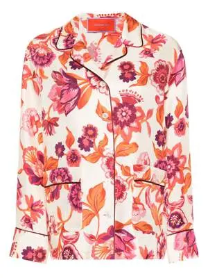 La DoubleJ Floral-print Silk Pajama Shirt - Neutrals