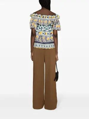 La DoubleJ Geometric Print Off-the-shoulder Blouse