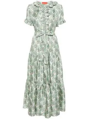 La DoubleJ Fan-print Maxi Dress - Green