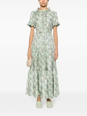 La DoubleJ Fan-print Maxi Dress - Green