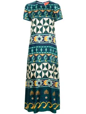 La DoubleJ Geometric-print Silk Swing Dress