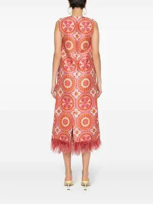 La DoubleJ Column Feathered Midi Dress - Orange